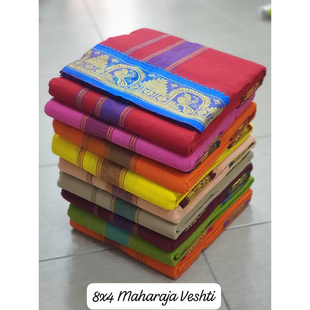 8x4 Premium Quality Maharaja Cotton Veshti/Dhoti with Big Design Border ...