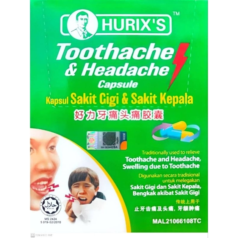 HURIXS TOOTHACHE & HEADACHE CAPSULE ( 6 capsules X 12 blisters ...