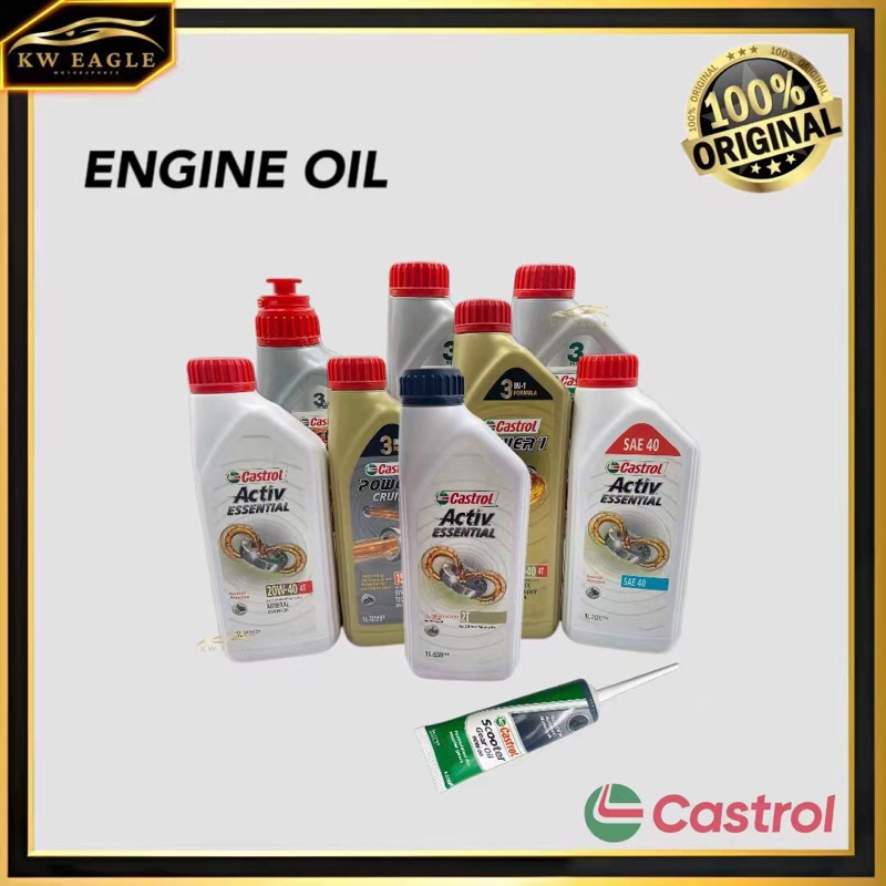 CASTROL ACTIV ACTIVE ESSENTIAL 4T MINYAK HITAM ENGINE OIL 100% ORIGINAL ...