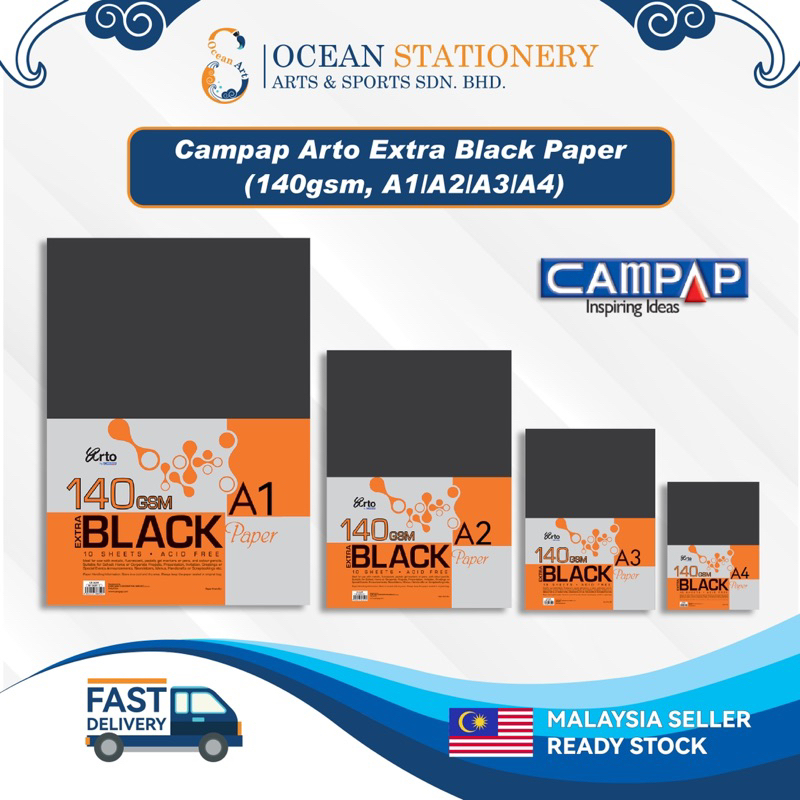 Campap Arto Extra Black Paper 140gsm A1/A2/A3/A4 Acid free | Shopee ...