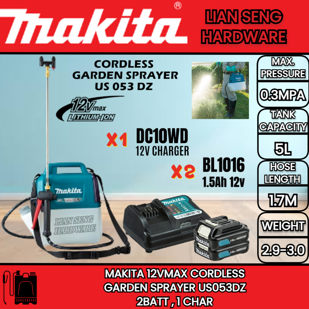 MAKITA 12VMAX CORDLESS GARDEN SPRAYER US053DZ FULL SET (X2 1.5AH ...