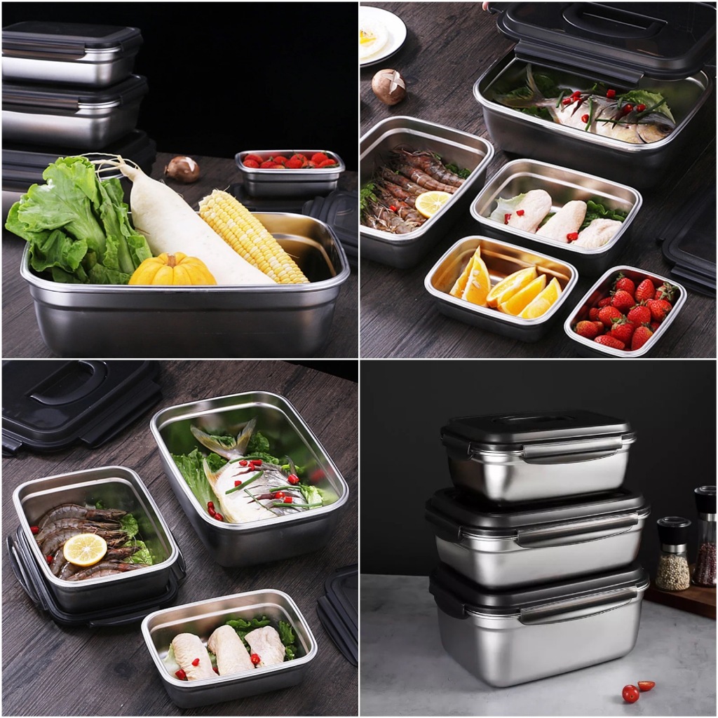 BATHKITCHZ 304 Stainless Steel Food Storage Box Large Food Container ...