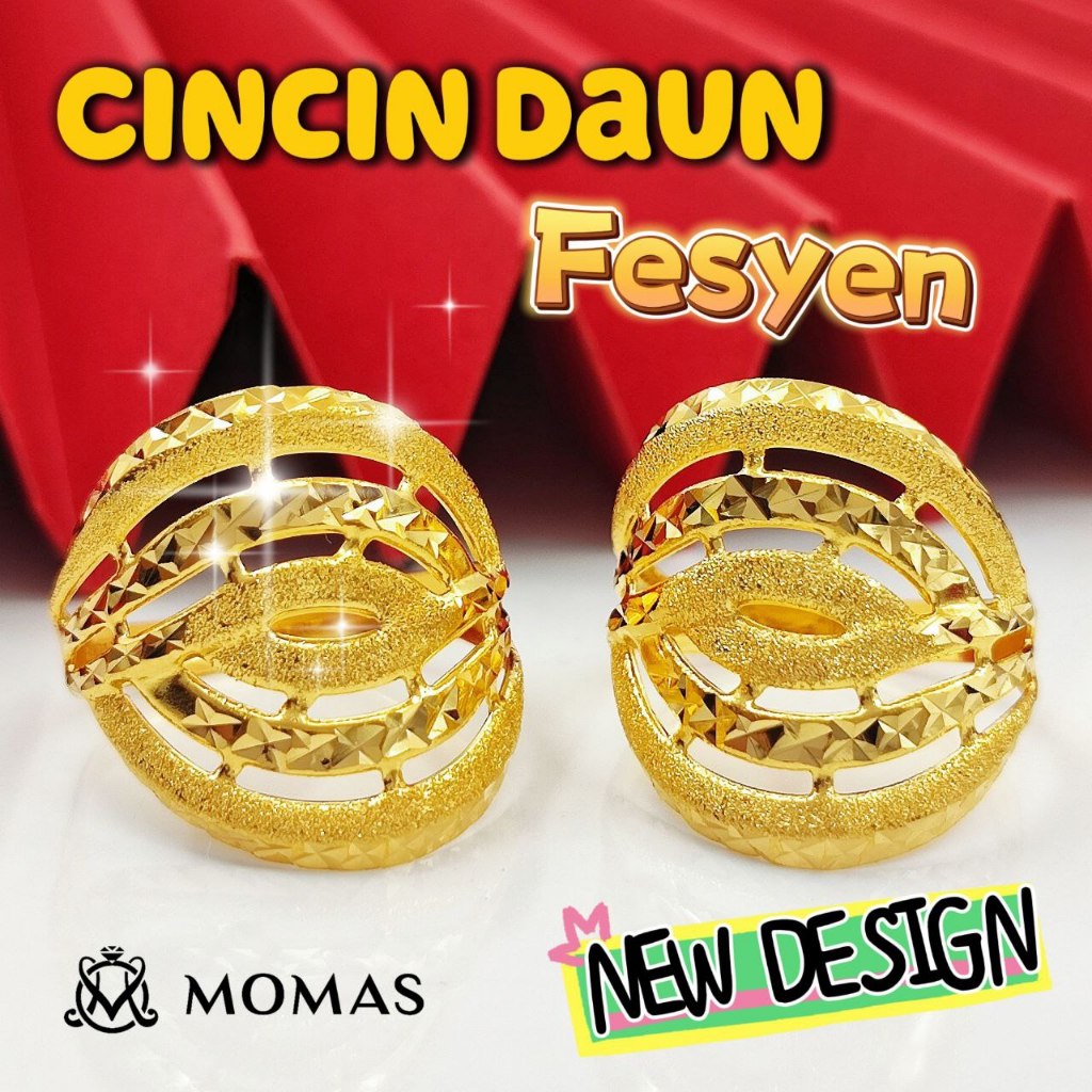 Cincin Daun Fesyen Emas 916 Original Cincin Layer Emas 916 Tulen Cincin Emas Bajet 916 Cincin ...