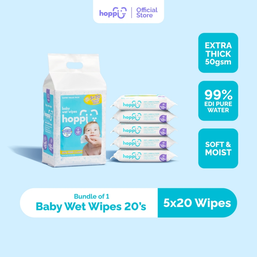 Hoppi Baby Wet Wipes (20 Wipes x 5 Packs) | Shopee Malaysia