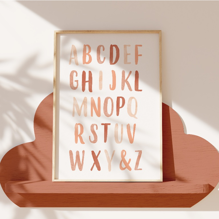Learning Alphabet ABC Poster with frame in Peach theme (Nursery Series ...