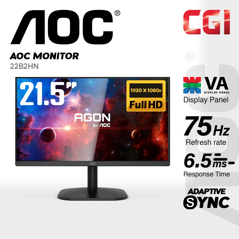 AOC 21.5" 22B2HN VA FHD 75Hz Ultra Slim Frameless Flicker Free Monitor ...