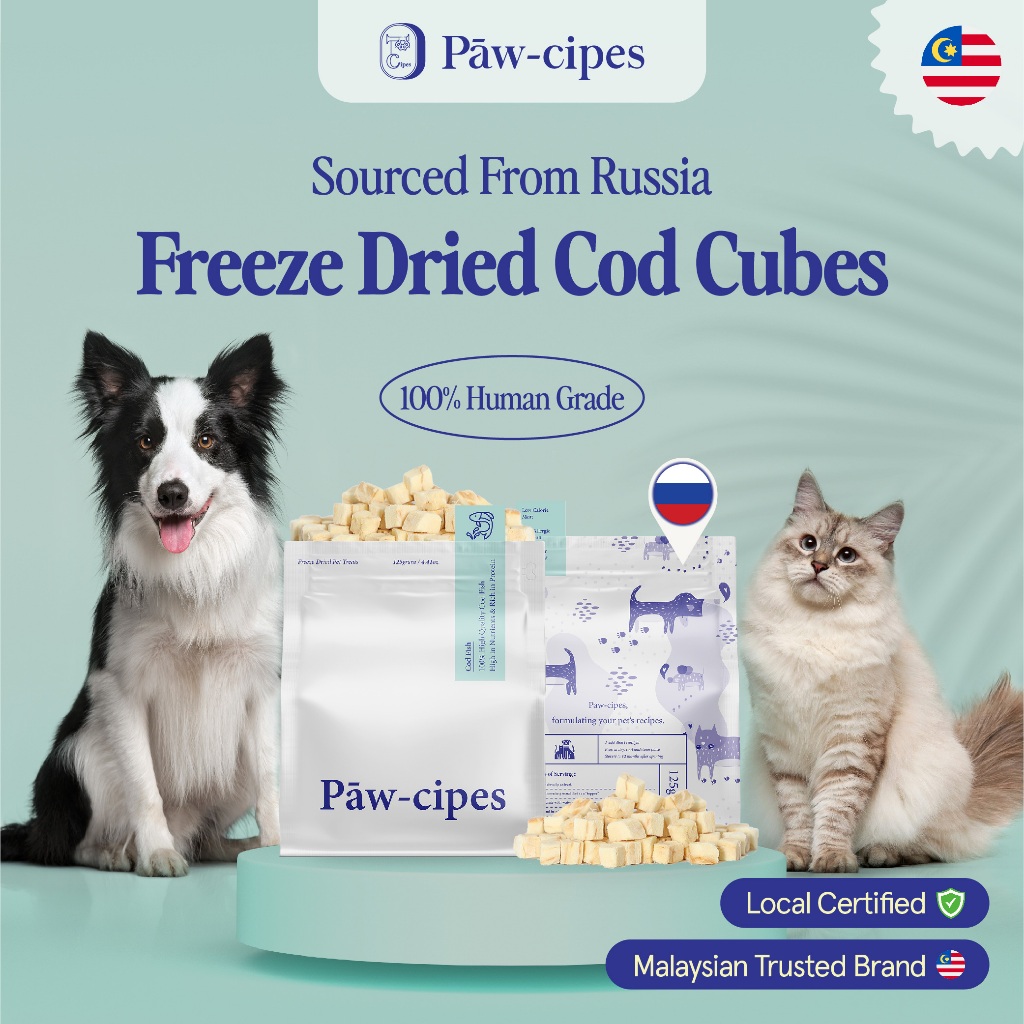 Paw-cipes Freeze Dried Treats Premium Cat/Dog Food - Cod Cubes (125g ...