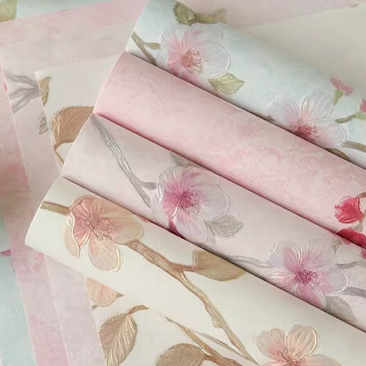 5pcs Embossed Chinese Style Flower Wrapping Paper Romantic Bouquet ...