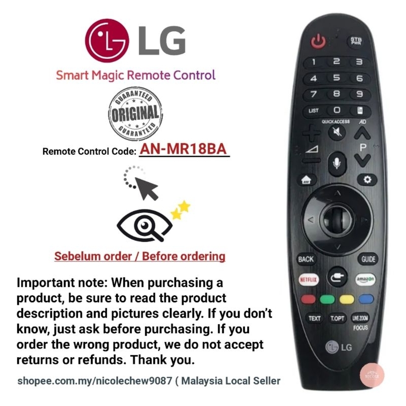 Original LG AN-MR18BA Smart TV Magic Remote Control Compatible Netflix ...