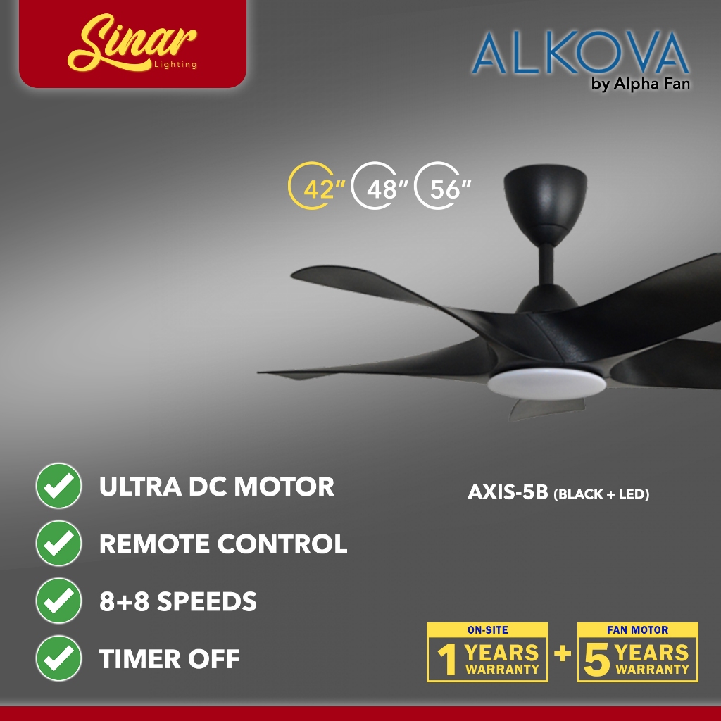 ALPHA FAN ALKOVA AXIS-5B 42" 48" 56" DC Motor Remote Control 3 Blades ...