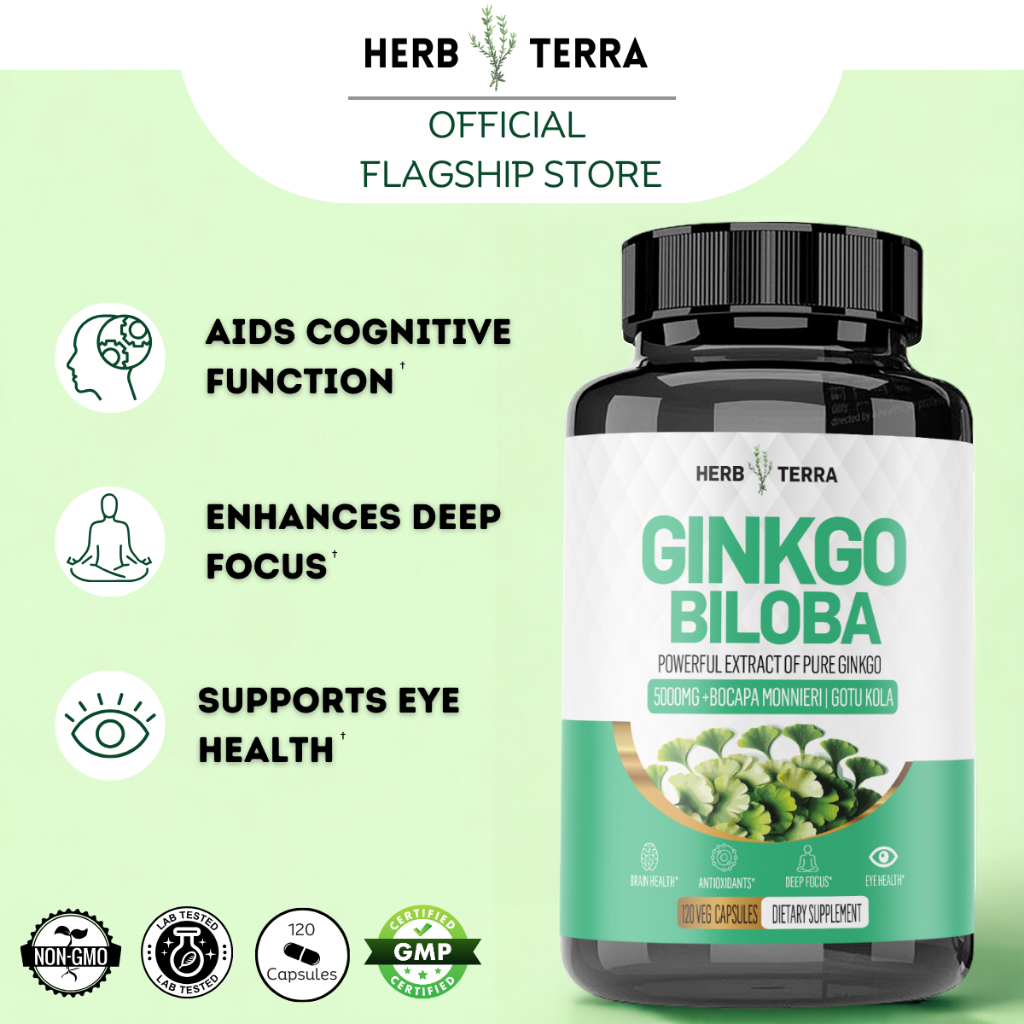 Ginkgo Biloba Brain Cognitive Function Supplement | 120 Veggie Capsules ...