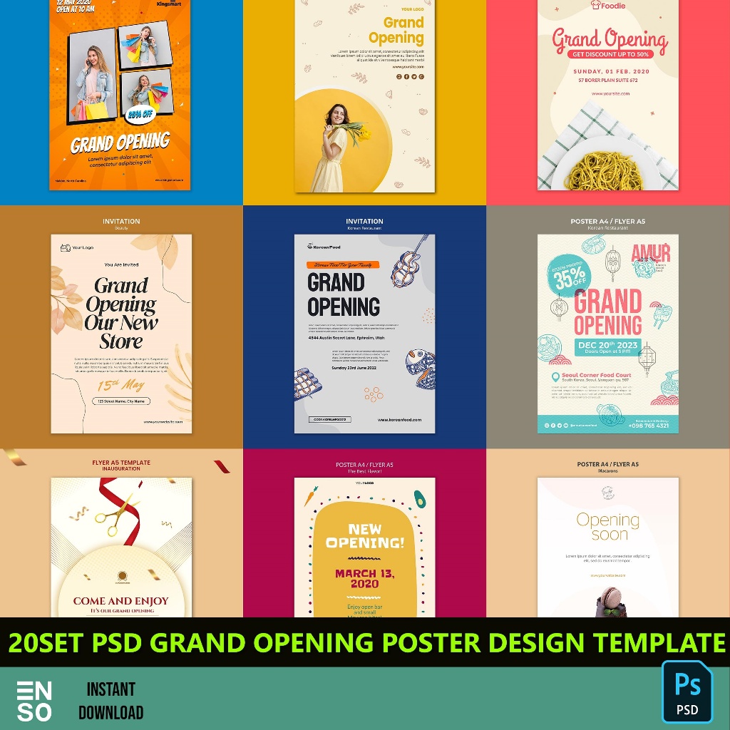 20-Set PSD Grand Opening Poster Design Template | Editable PSD Design ...