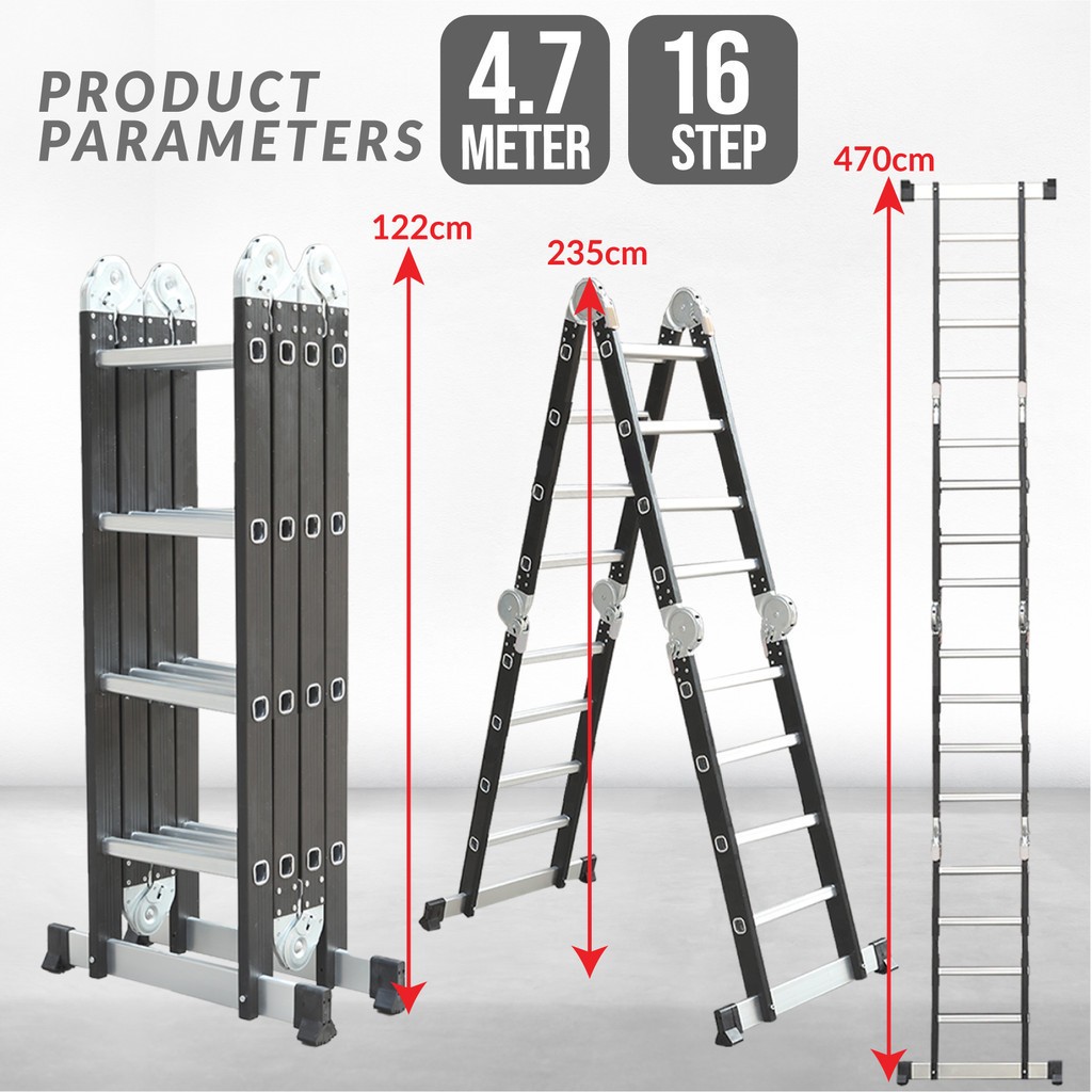 16 STEP (4.7M) / 12 STEP (3.7M) Aluminium Multipurpose Ladder Aluminium ...