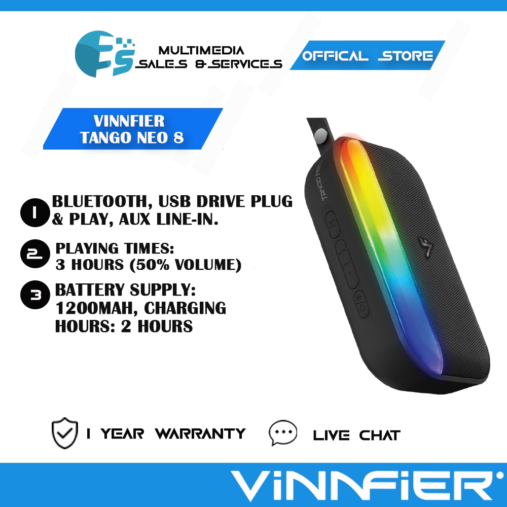 Vinnfier Tango Neo 8 Bluetooth Rechargeable Portable Speaker AUX USB FM ...