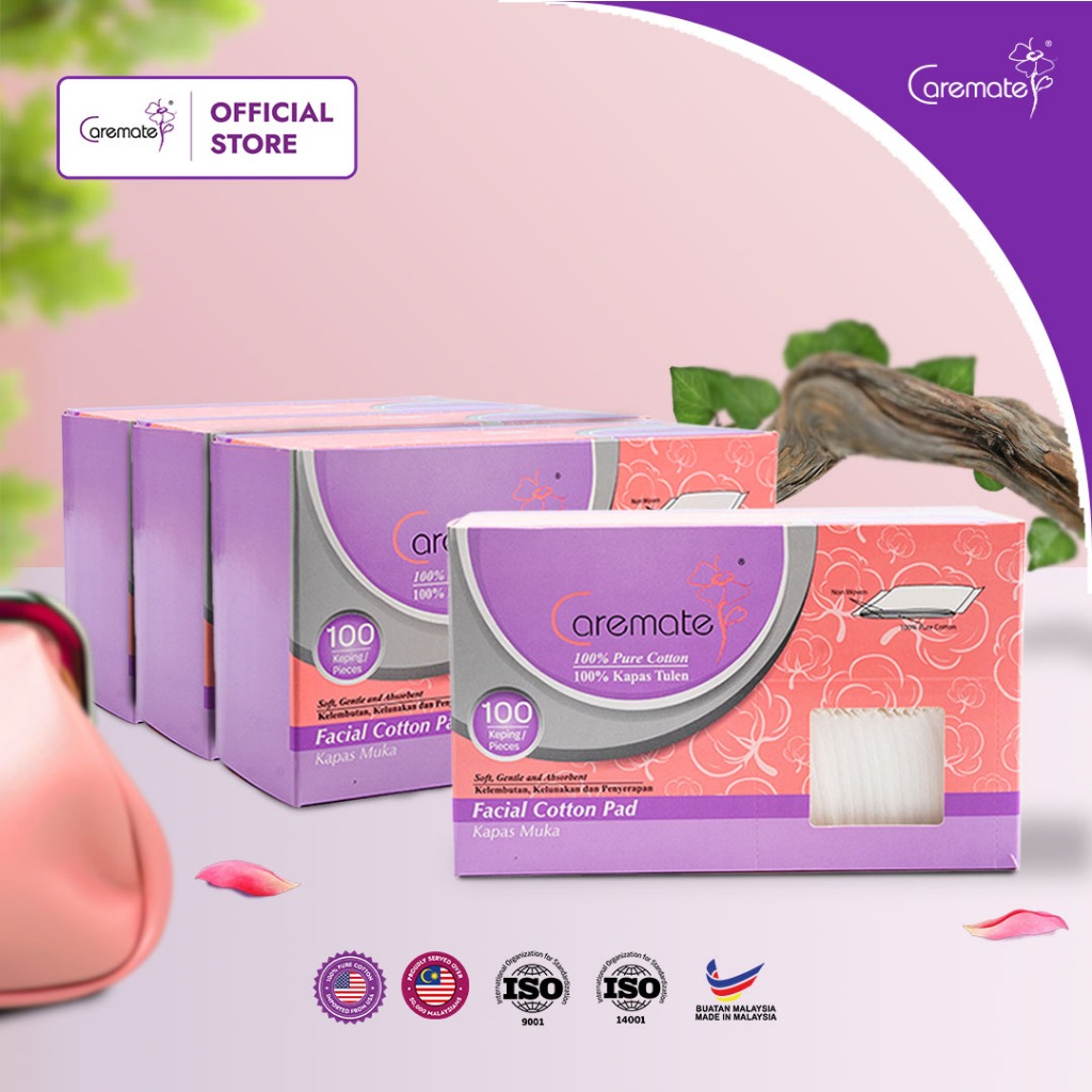 Caremate Cotton Facial Square 100's Per Box | (COSMETIC COTTON) Skincare & Remove Makeup Lint ...