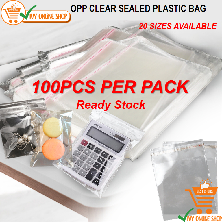 100pcs Self OPP Clear Plastic Bag Transparent Plastic Self Adhesive ...