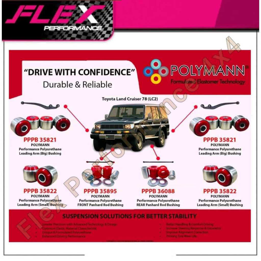 POLYMANN TOYOTA LAND CRUISER LJ78 LJ79 LC2 FRONT PARANG BUSH REAR ...