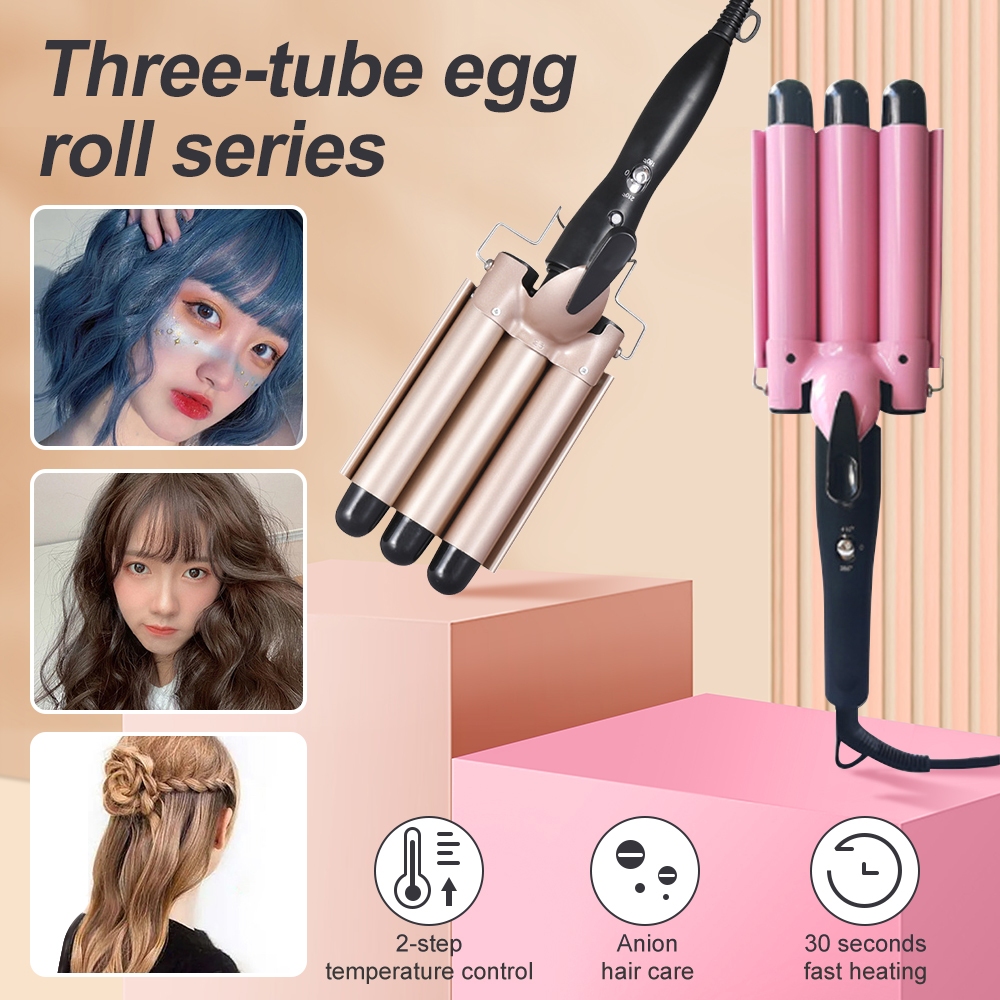 Triple Curling Iron 3 Barrel Hair Curler Crimp Big Wave Hair Waver ...