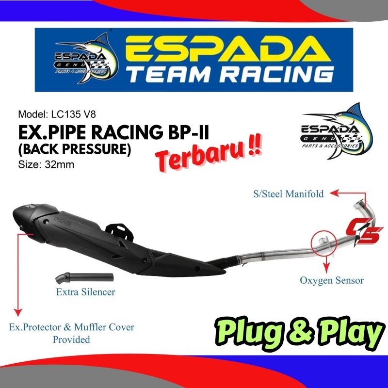 Espada Standard Racing Exhaust E7 E6 BP1 BP2 BACK PRESSURE RS150 RSX VF3I LC135 V8 FI Y15ZR Y15 ...