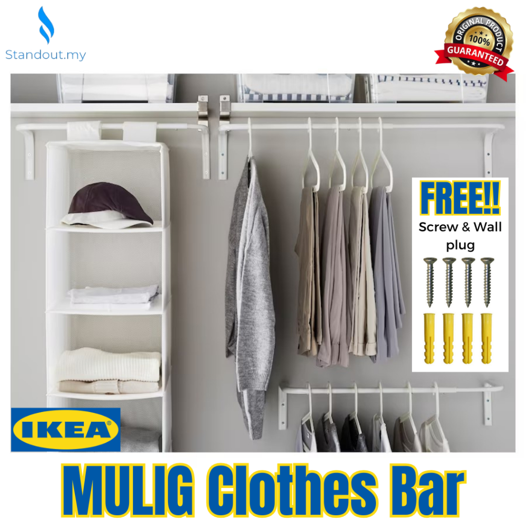 IKEA MULIG (Free Screw & Wall Plug) Open Wardrobe Clothes Bar Palang ...