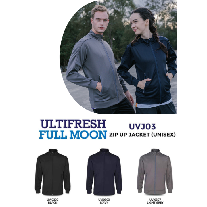 Ultifresh and Full Moon Zip Up Jacket Unisex Jaket Lelaki Anti-Bacterial with Side Zip Pocket ...
