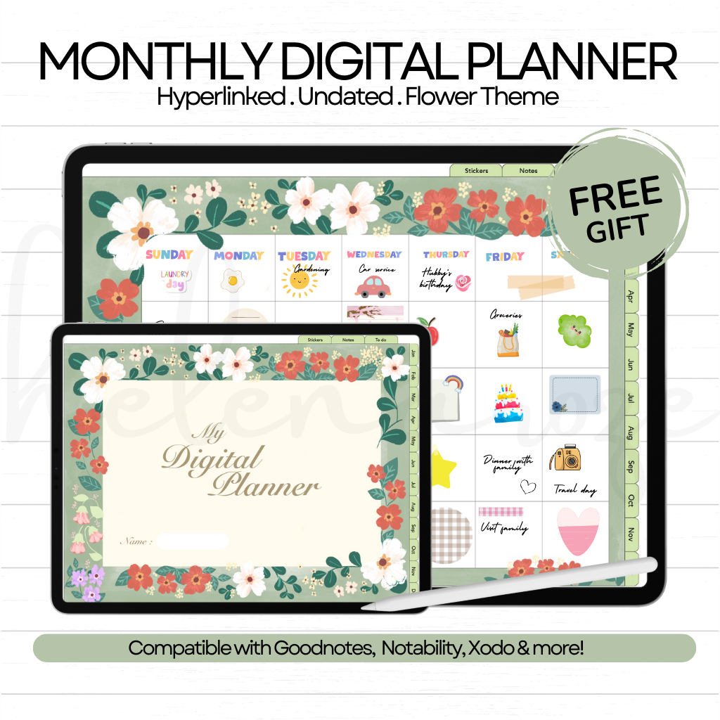 Monthly Digital Planner With Hyperlinks, Digital Planner, Planner ...