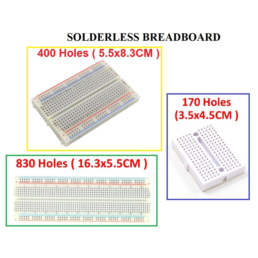 MB102 Solderless Mini / Medium / Large Breadboard 170 / 400 / 830 Holes Solderless Breadboard ...