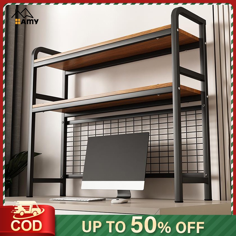 AMY 2 Layer Desktop Storage Shelf Office Table Storage Rack Bookshelf ...