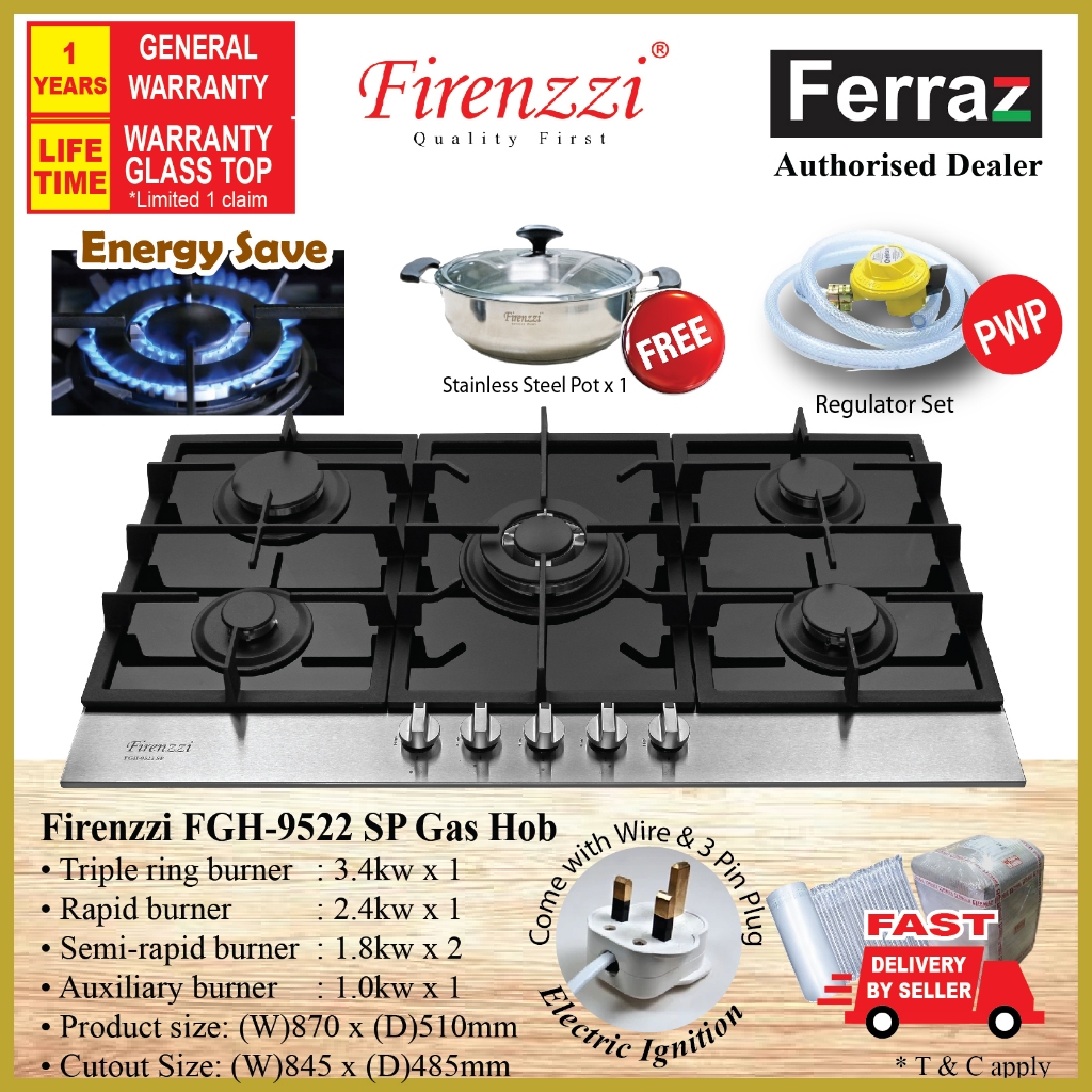Firenzzi FGH-9522 SP Italian Designer 5 Burners Built-in Gas Hob ...