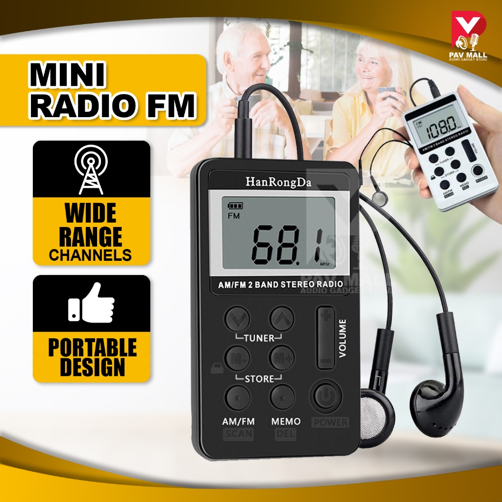 Mini Radio FM Portable Digital Radio Player LCD Display with Earphone ...