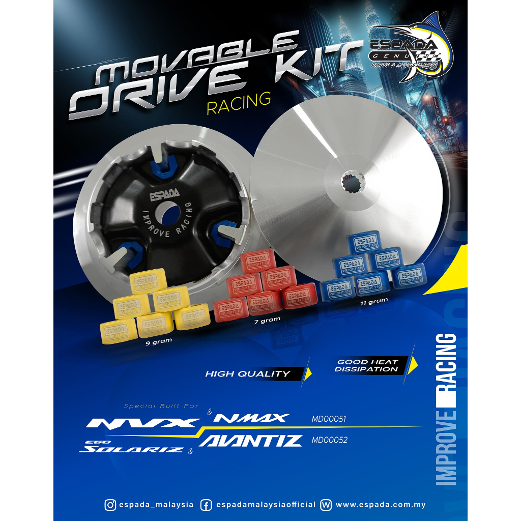 MOVABLE DRIVE KIT RACING ESPADA EGO AVANTIZ /SOLARIZ N-MAX150/N-MAX155 ...