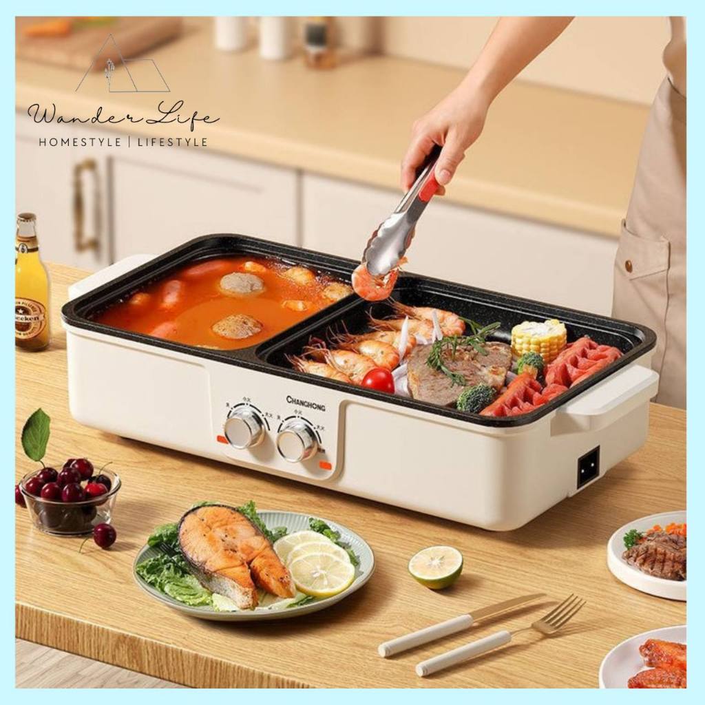 2 in 1 Electric Hotpot BBQ Pot Steamboat Electric Grill Pot Korean Pan ...