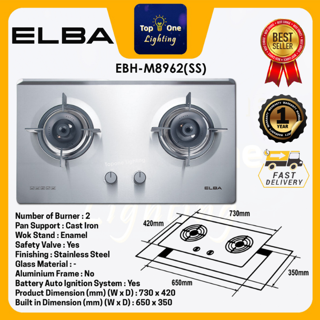 ELBA Dapur Gas Stove EGH-K8842G(BK)/8843G(BK)/8742G(BK) Glass Stove ...