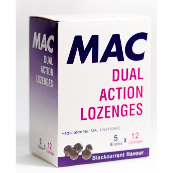 MAC Dual Action Lozenges 1 Blister x 12 Lozenges Blackcurrant Flavor ...