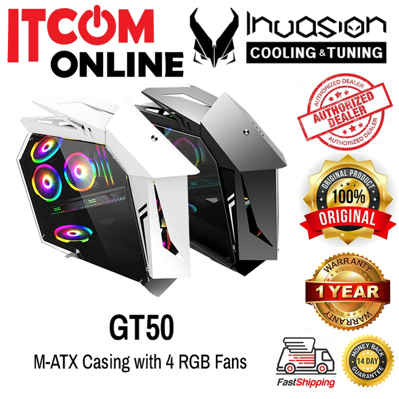 INVASION GT50 TG WITH 7 ARGB FANS MATX CASING BLACK/WHITE | Shopee Malaysia