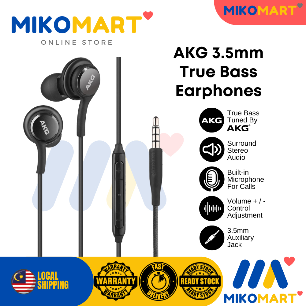 AKG Earphones with Mic 3.5mm Auxiliary Headphone Jack True Bass Audio ...