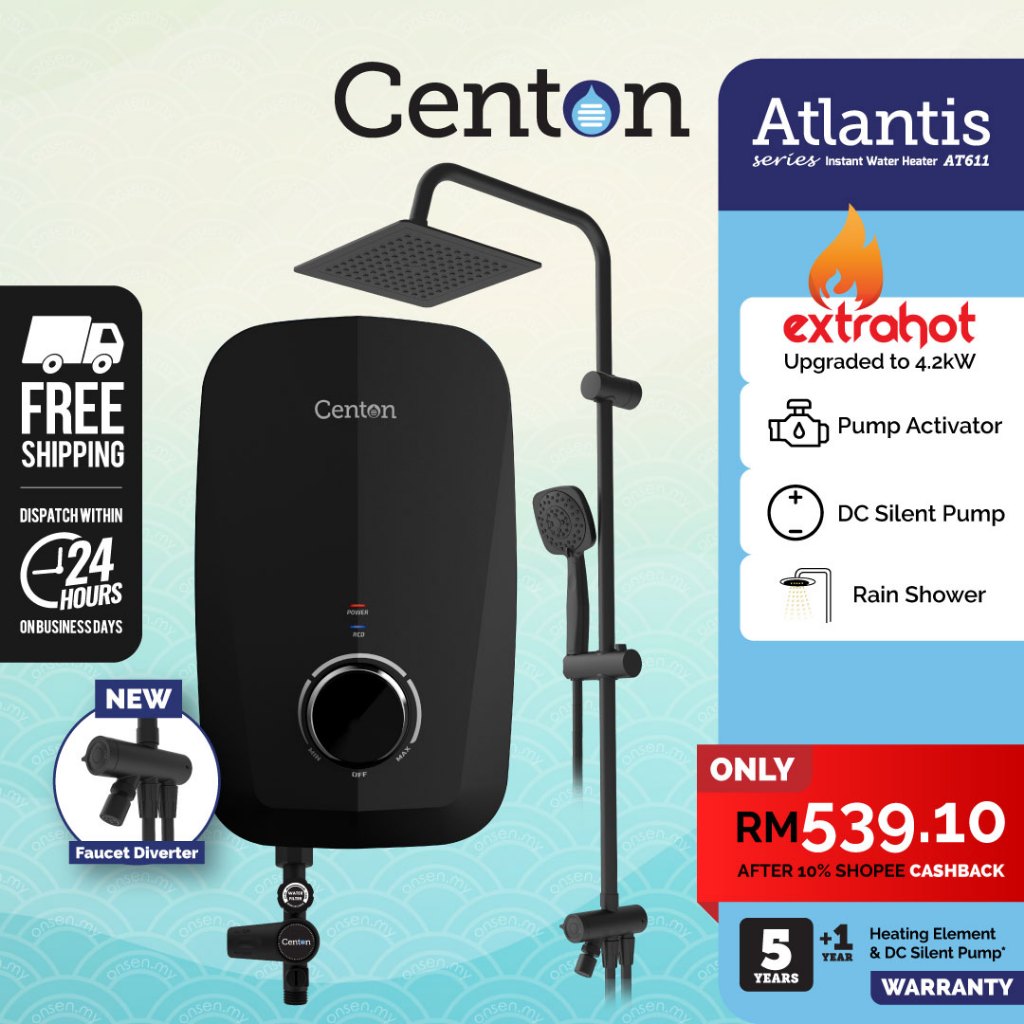 CENTON Instant Rain Shower Water Heater - Atlantis AT611 Series (with ...
