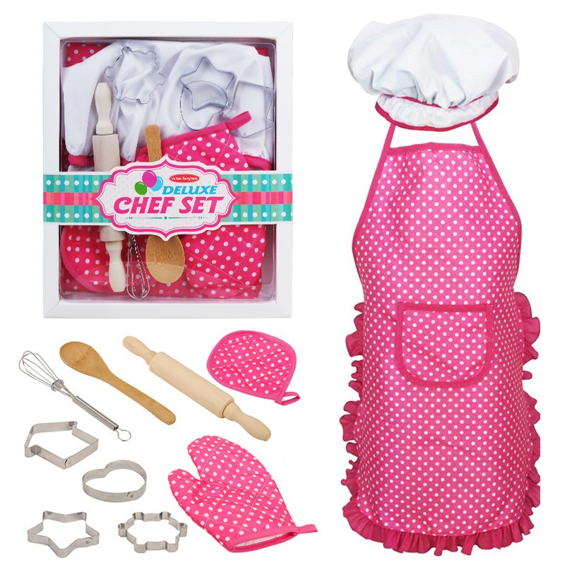 Deluxe Kids Adjustable Chef Apron with stainless steel kitchen tools ...
