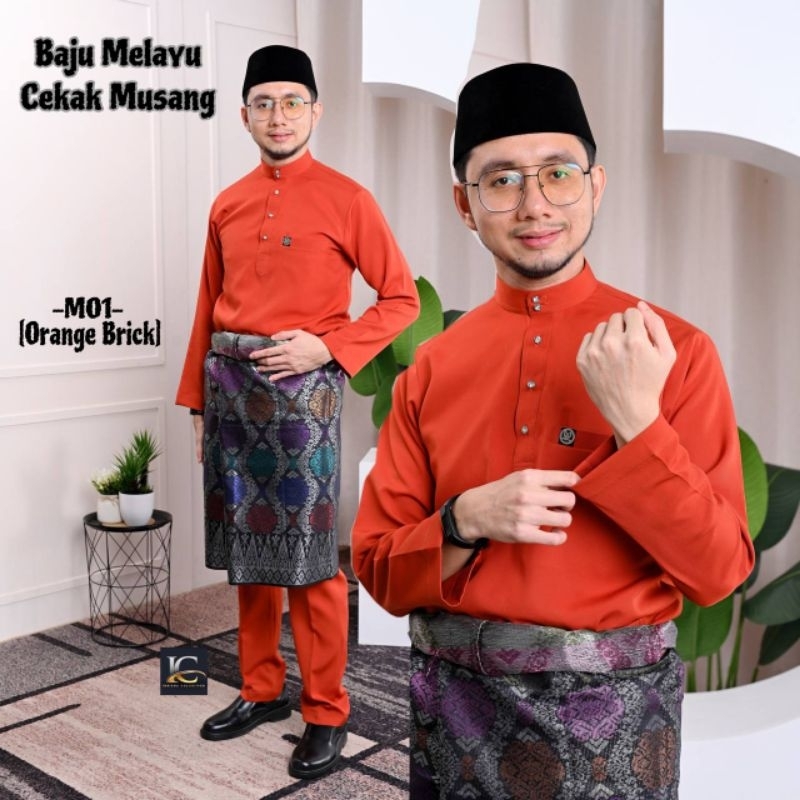 [S-3XL] Baju Melayu Hamqa Brick Orange | Baju Melayu Oren Bata | Baju ...