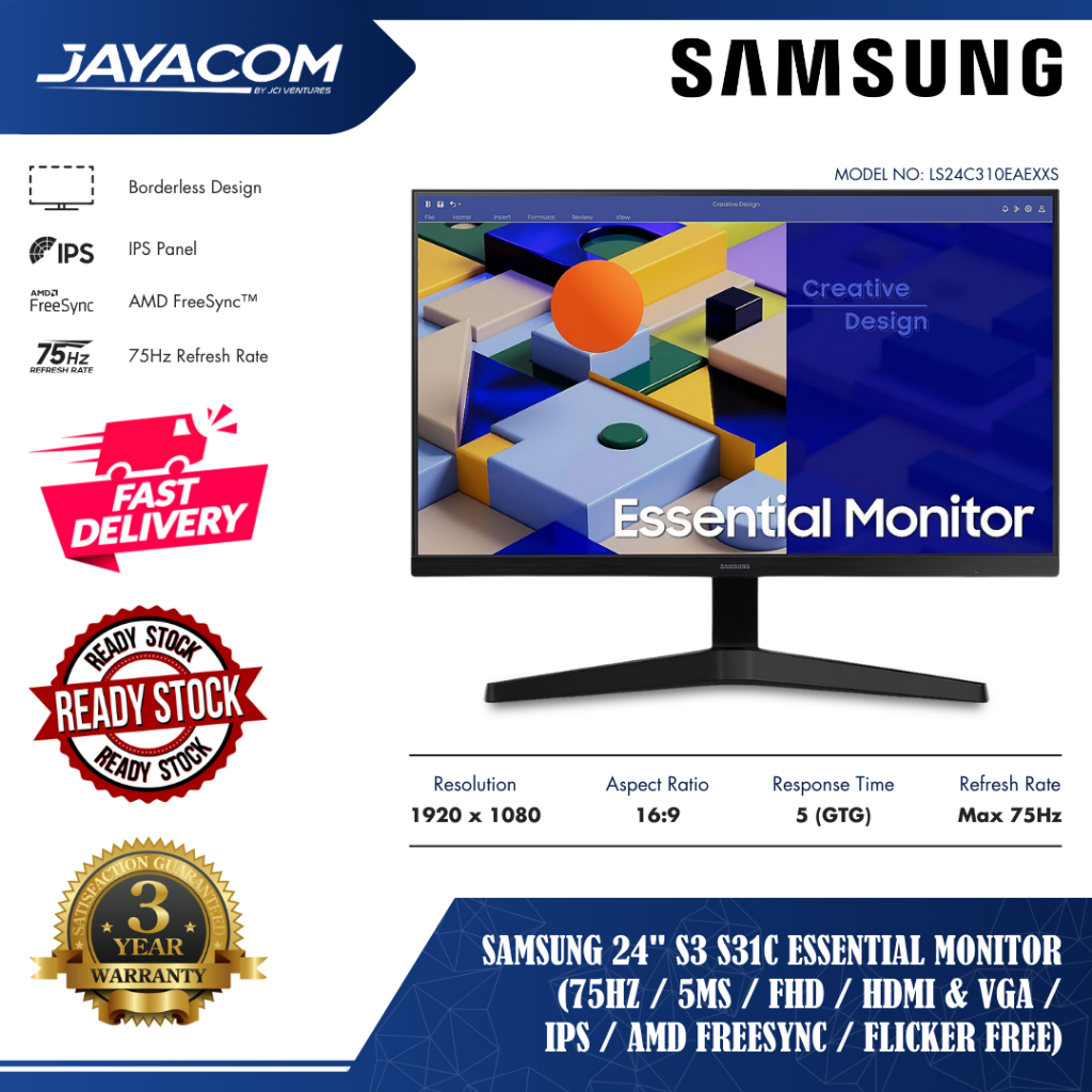 Samsung 24" S3 S31C Essential Monitor [LS24C310EAEXXS] (75Hz / 5ms ...