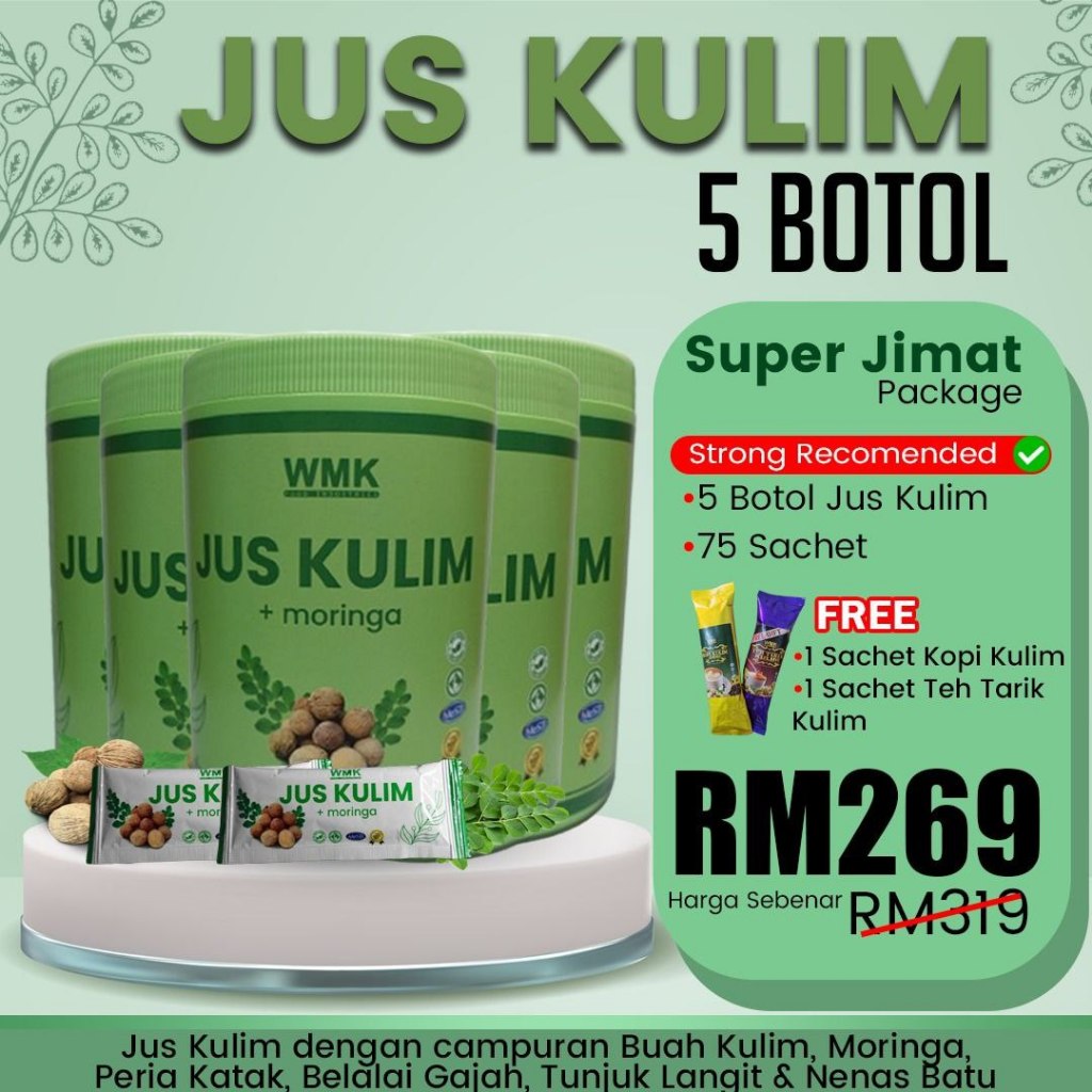 JUS KULIM MORINGA 5 BOTOL x 15 SACHET FREE POSTAGE + GIFT | Shopee Malaysia