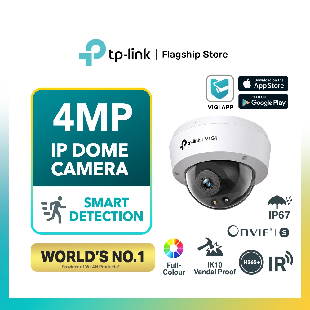 TP-Link 4MP CCTV VIGI C240 Full Color Dome Wired IK10 Vandal-Proof ...