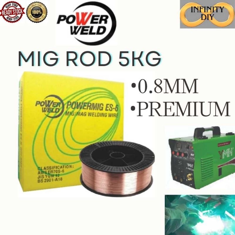 POWERWELD MIG ROD 5KG 0.8MM/MIG WIRE/WELDING WIRE/WAYAR KIMPAL/ROD KIMPAL PREMIUM QUALITY MIG ...