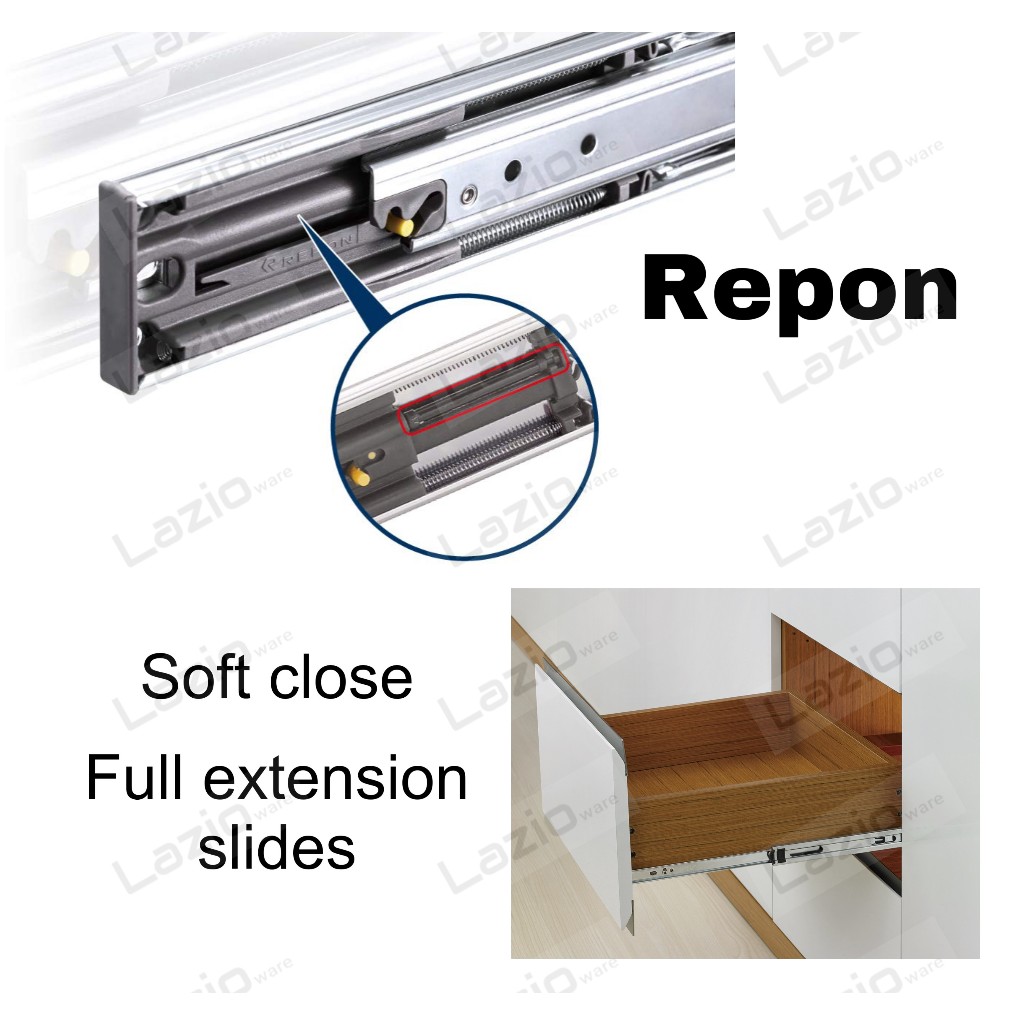 REPON soft close heavy duty damper drawer full extension slide runner ...