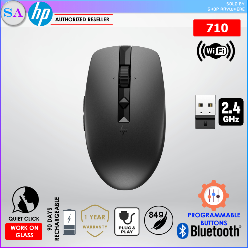 HP 710 Rechargeable Programmable Bluetooth Silent Mouse 6E6F2AA - BLACK ...