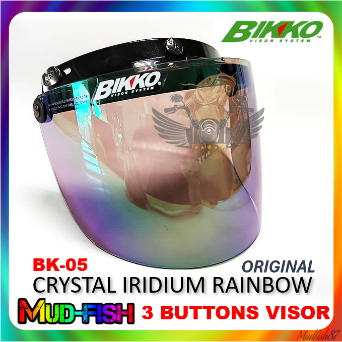ORIGINAL BIKKO BK05 BK-05 HELMET VISOR NEW 3 BUTTONS SIANG & MALAM (CRYSTAL RAINBOW) | Shopee ...