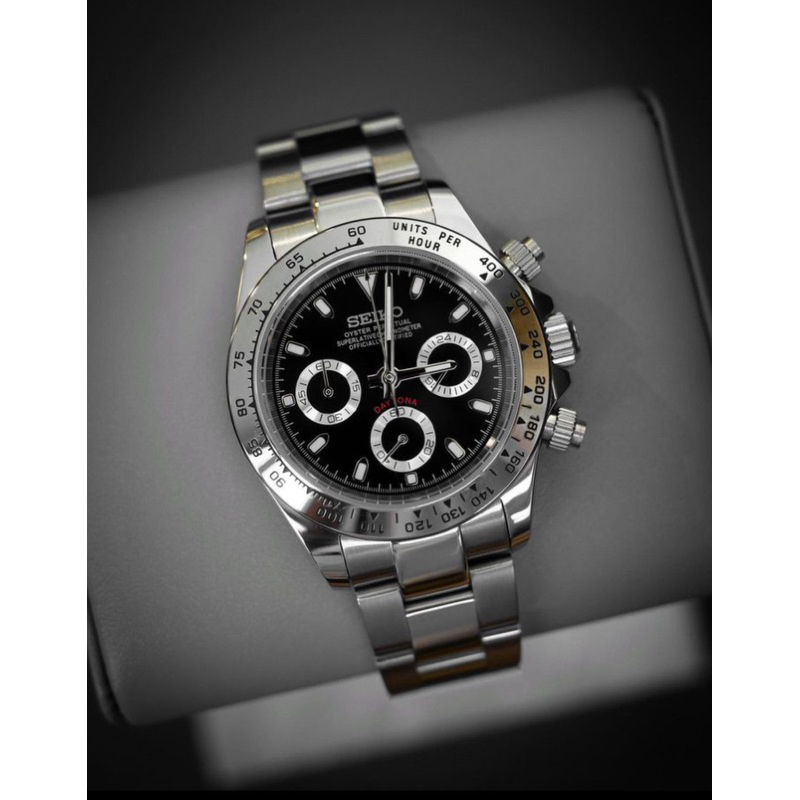 SEIKO MOD DAYTONA VK63 QUARTZ MOVEMENT STAINLESS STEEL OYSTER CLASP ...