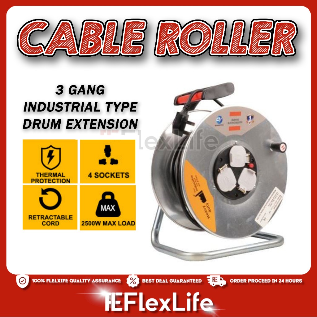 Steel Body Extension Cable Reel with 20M/30M/50M 3C Waterproof Cable ...