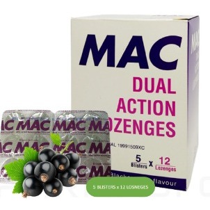 MAC DUAL ACTION LOZENGES BLACKCURRANT FLAVOUR 1-5 BLISTER X 12LOZENGES ...