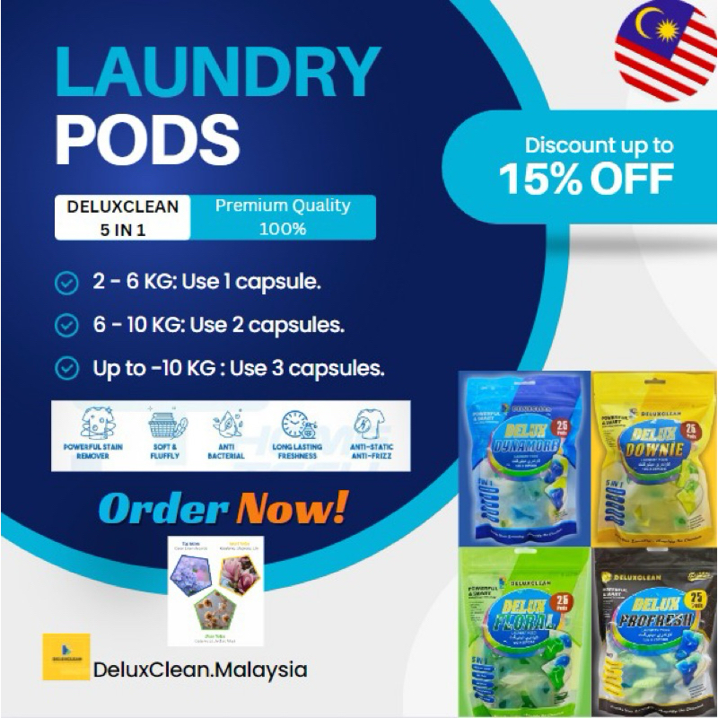 DeluxClean 5IN1 Super Laundry Capsule Detergent Pods Laundry Beads ...